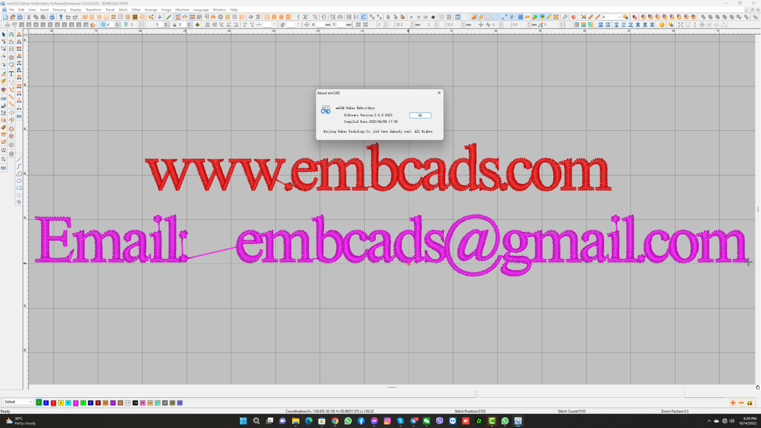 DAHAO EMCAD 2.6 Build 2.6.0.6323 | Professional Embroidery Digitizing ...