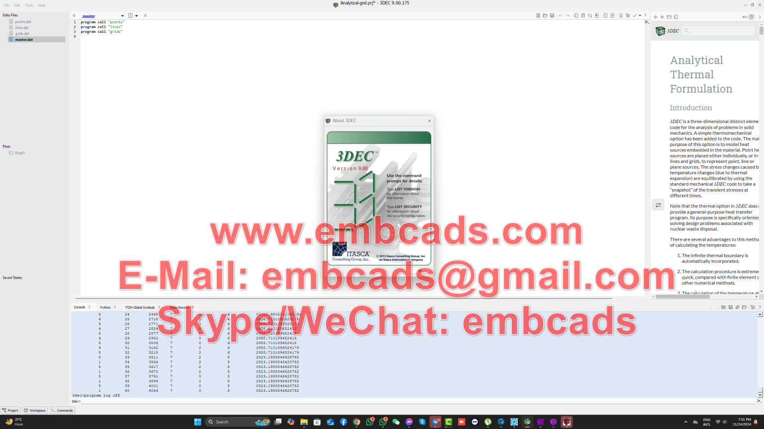 ITASCA V9.00.175 Suite | Flac_2D_3D + PFC_2D_3D + 3DEC + Mass flow ETC - EmbCads Software's Services
